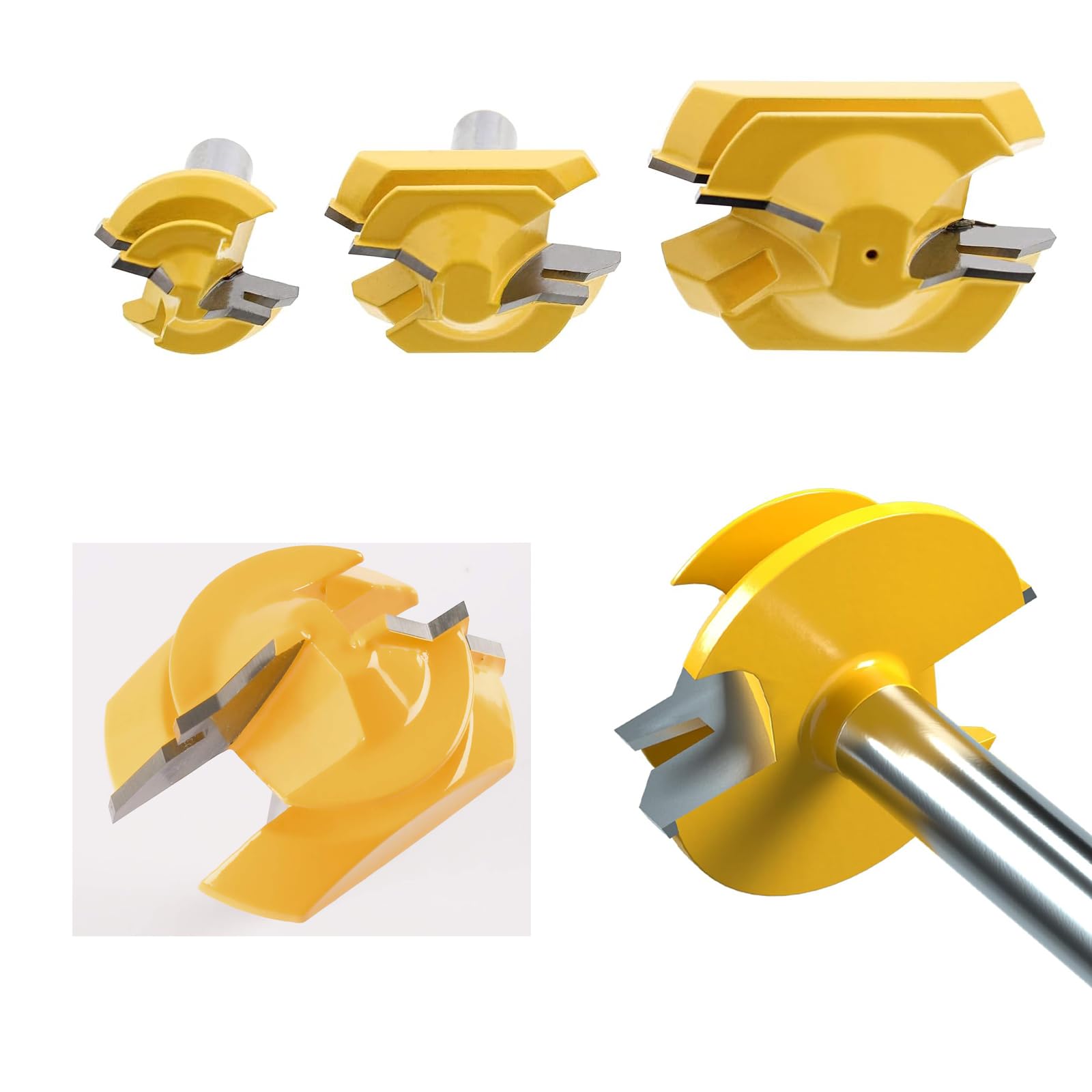 Ozmatip 45 Degree Lock Miter Router Bit 3-Piece Set, for 31/64", 3/4",1",Cutting Height, 1/2 Inch Shank.Woodworking Tools Joint Router Bits