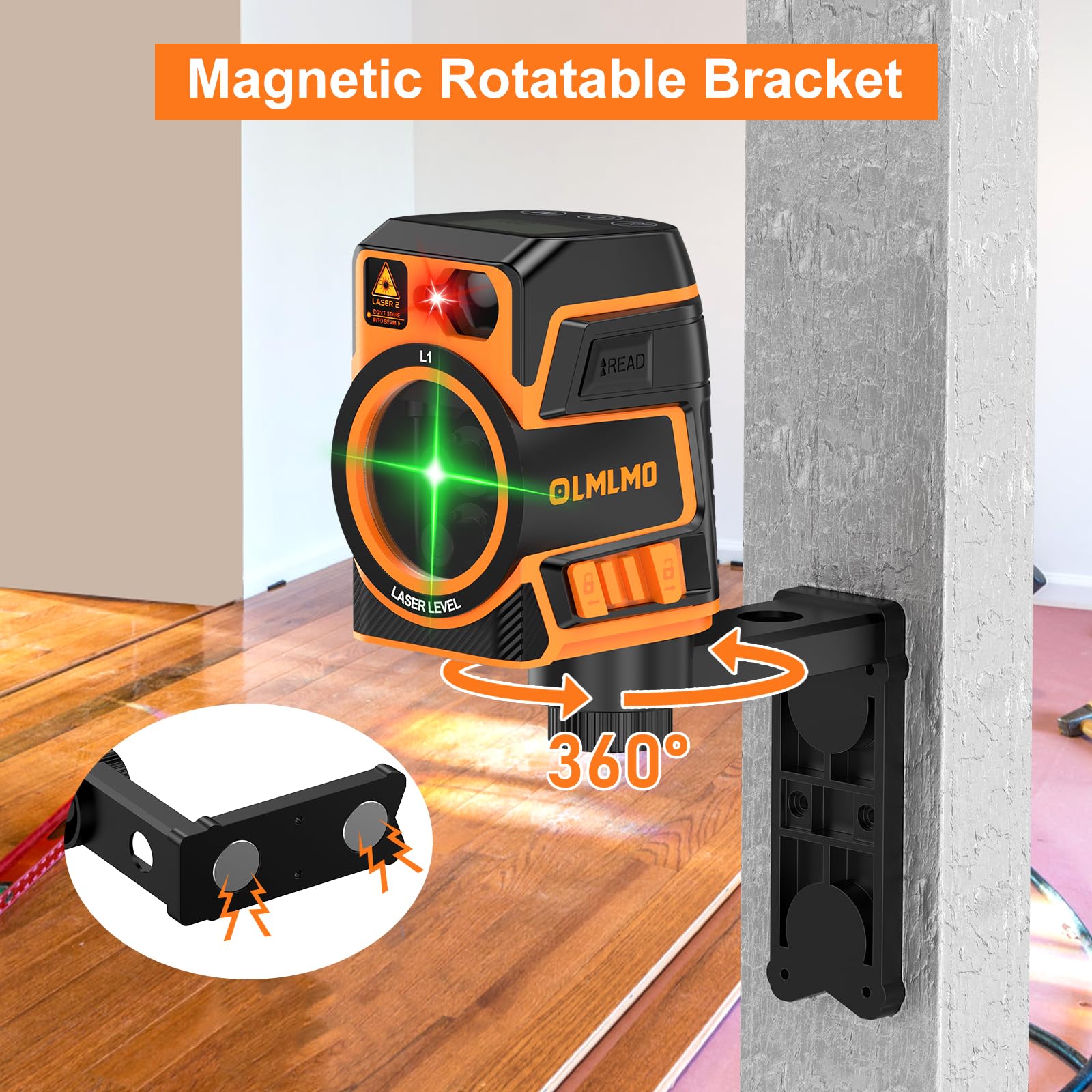 Olmlmo 2 in 1 Laser Level Self Leveling/Laser Tape Measure, 265ft/85m Laser Distance Meter-65ft/20m Laser Level Line, IP54, 360° Magnetic Base, Pulse Mode,Support Area, Volume, Pythagorean Measurement
