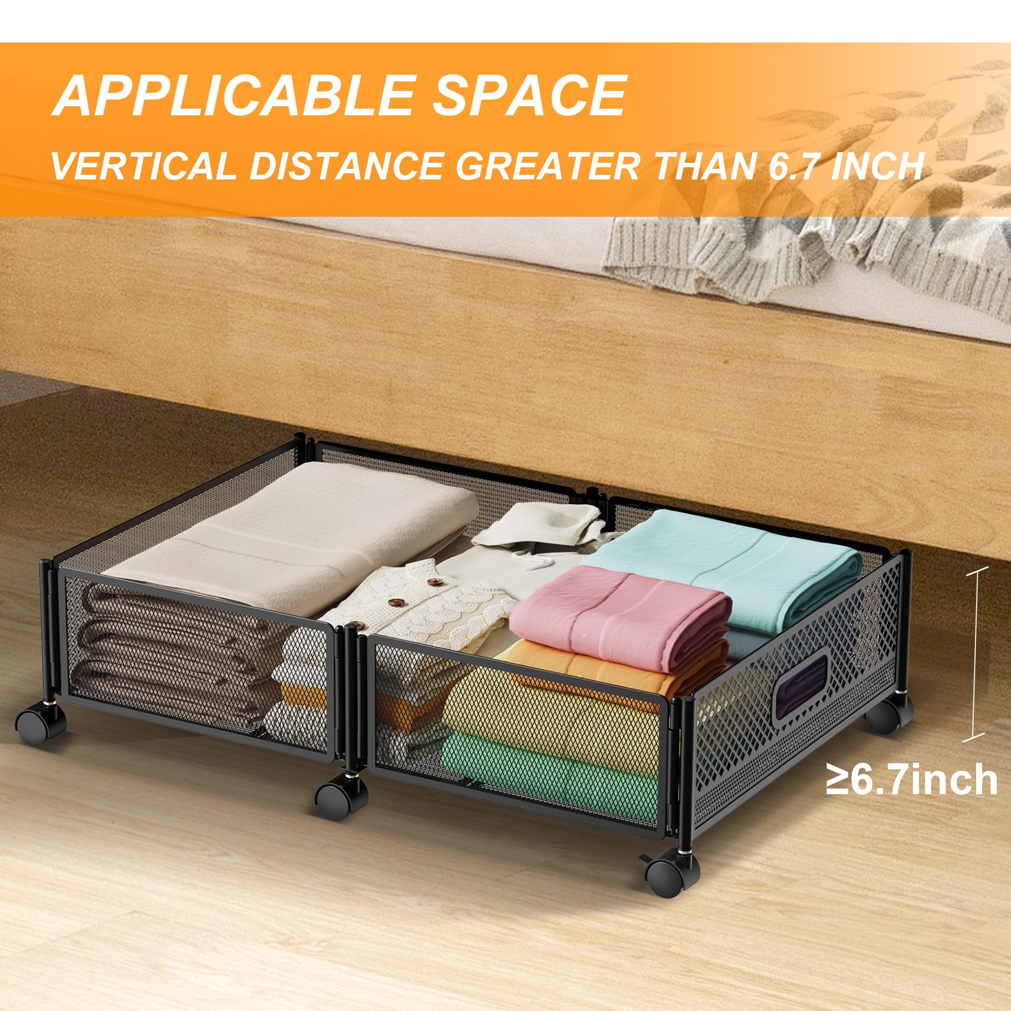 Under Bed Shoe Storage Organizer Underbed Storage Containers with Wheels Under Bed Drawers on Wheels Rolling Underbed Storage Shoe Box Dorm Room Bedroom Storage for Clothing Shoes Blanket Crib Book