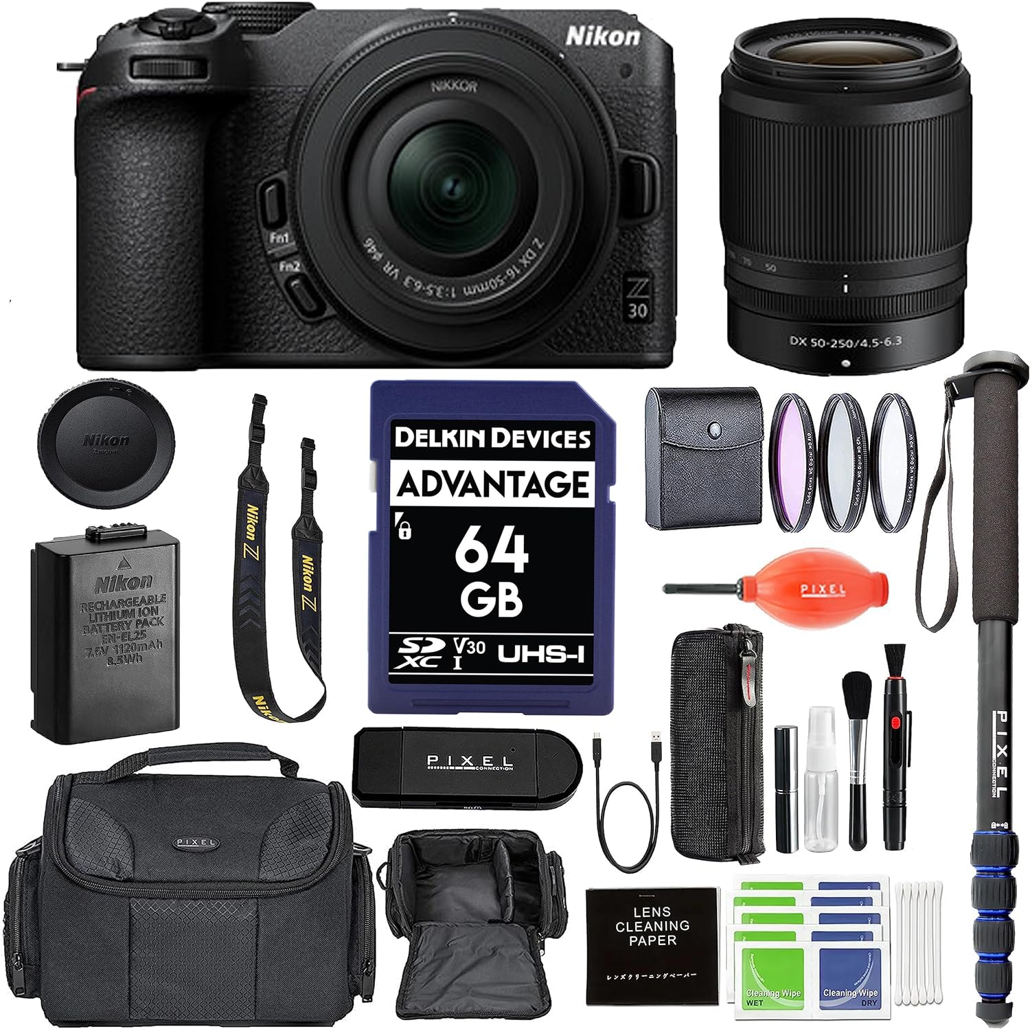 Nikon Z30 Mirrorless Camera with 16-50mm and 50-250mm Lenses with Advanced Accessory and Travel Bundle (Included 1-Year Nikon Warranty) | 1749 | Nikon Z30