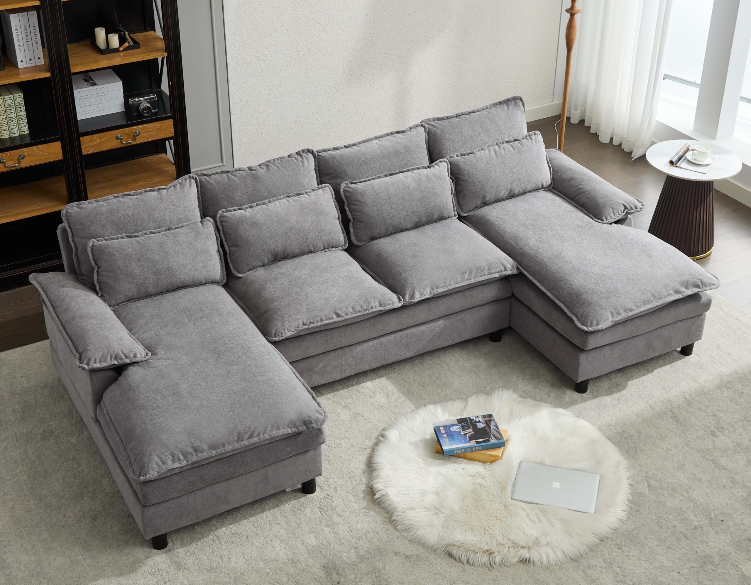 U Shape Upholstered Sectional Comfy Cloud Couch for Living Room, 111’’ Oversized Extra Deep 4 Seat Modular Sleeper Sofas with 2 Reversible Chaises for Spacious Space Bedroom,Gray