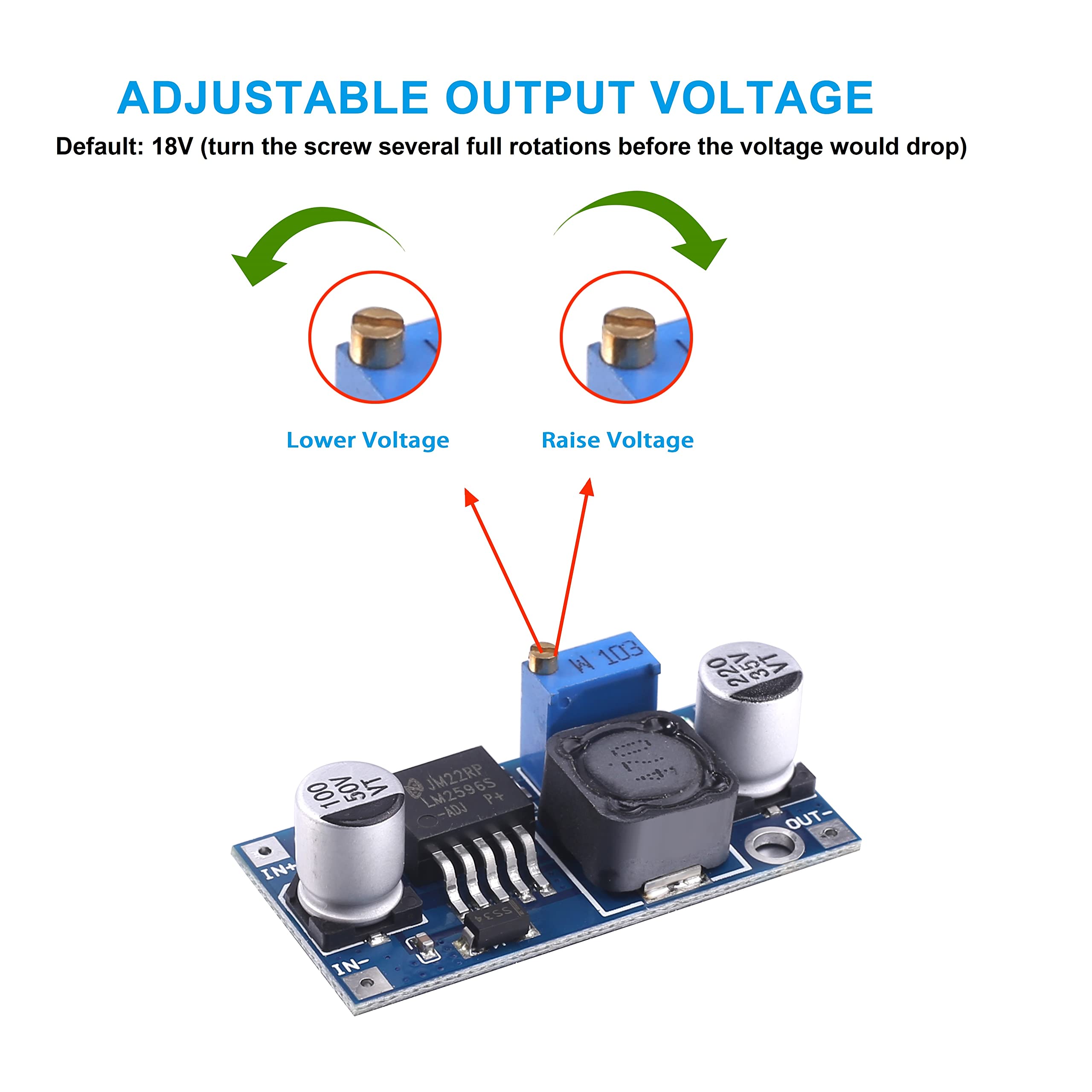 PlusRoc 10 Pack LM2596 DC to DC Buck Converter High Efficiency Voltage Regulator Adjustable Input 3.2V-36V Output 1.25V-35V Step Down Module DIY Power Supply (10 Heat Sinks Included)