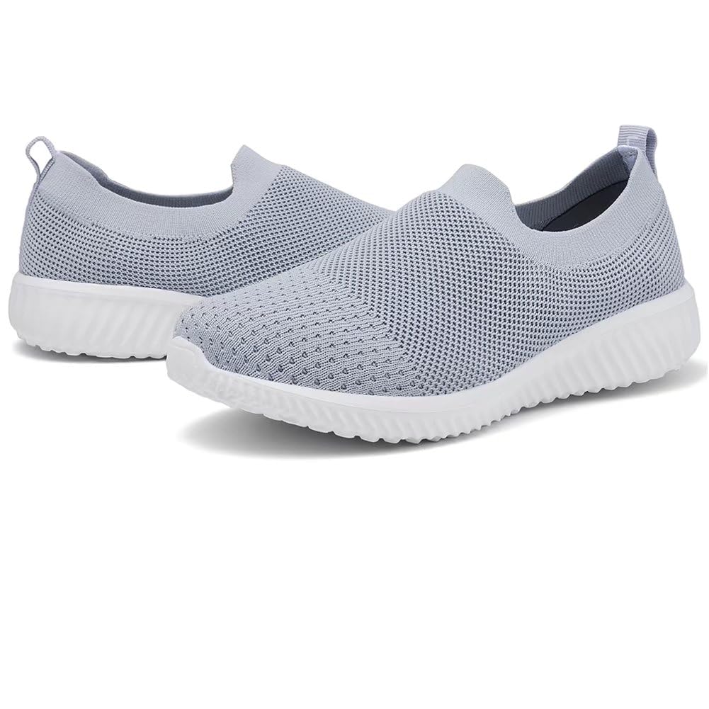 LANCROP Women's Walking Nurse Shoes - Mesh Slip on Comfortable Sneakers 6 US, Label 36 Grey