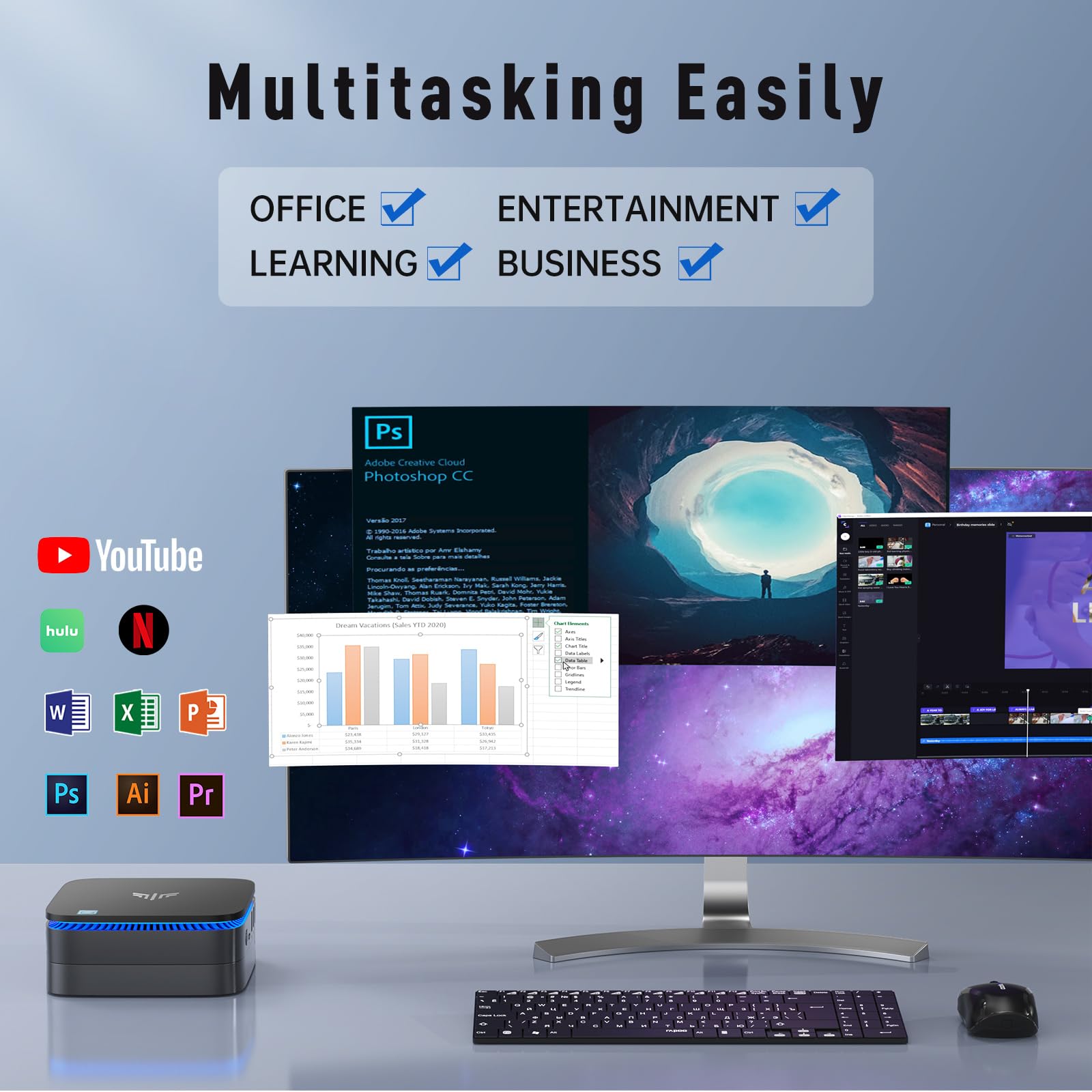 KAMRUI Mini PC, AK1 Plus Intel 12th Gen Alder Lake N95 (Up to 3.4GHz), Mini Desktop Computers 16GB DDR4 1TB SSD Support 4K UHD, LAN, WiFi/BT 4.2, Micro Tower for Business, Office, Home Server