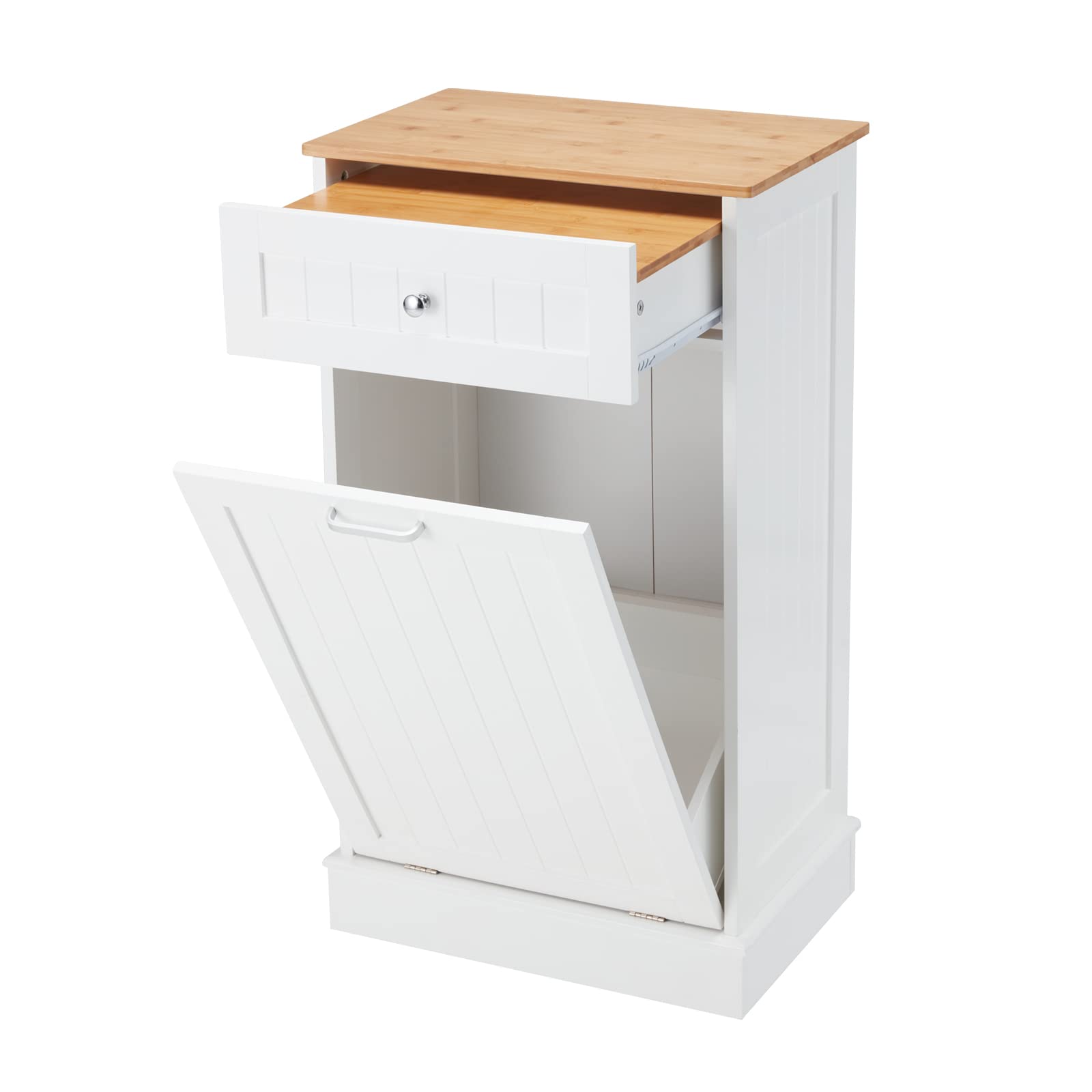 YDTOP Tilt Out Trash Can Cabinet 10 Gallon, Kitchen Freestanding Wood Recycling Trash Cabinet with Drawer & Cutting Board, Pet Proof Hidden Garbage Bin Holder for Home Laundry Bathroom, White