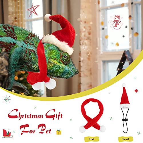Mogoko Christmas Lizard Leash Bearded Dragon Harness Bat Wing Bowler hat Red Bow Tie Adjustable (S,M,L) Leather Reptile Lizard Leash for Gecko, Iguanas,Lizard Amphibians and Small Pet Animals Brown