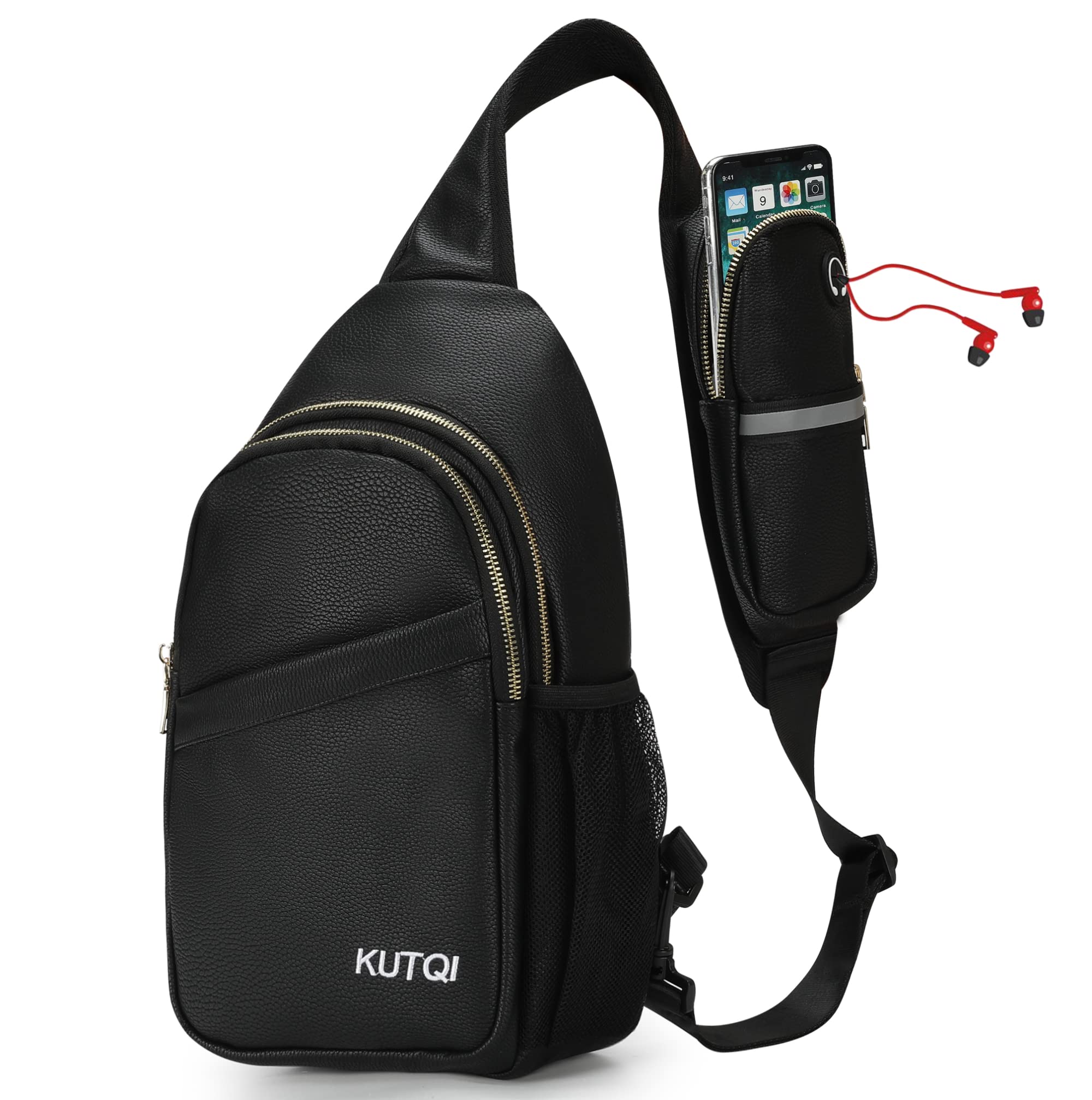 KUTQI Leather Sling Backpack for Women Sling Bag Travel Bag Hiking Crossbody Backpack