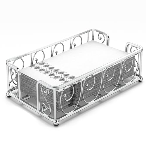 LEVIMETREE Napkin Holder for Bathroom – Cast Iron Silver Napkin Holder for Table – Versatile and Modern Bathroom Napkins Guest Disposable – Premium Paper Hand Towels Caddy, Bathroom Napkin Tray