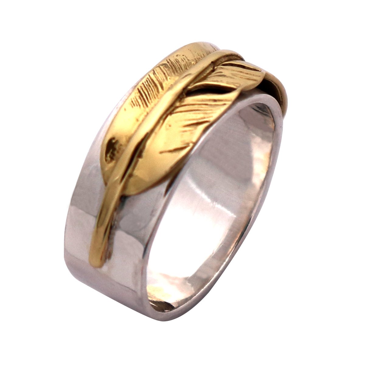 Gold Feather Ring 925 Sterling Silver Plume Ring Band for Men Women Size 7.5