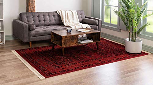 Unique Loom Tekke Collection Area Rug - Sheibani (6' 1" x 9' Rectangle, Red/ Black)
