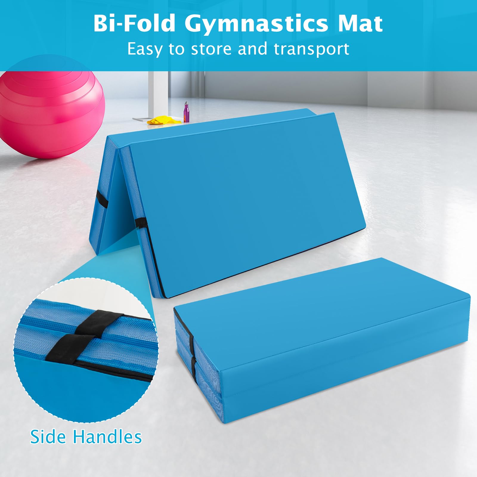 Giantex 4" Thick Folding Gymnastics Mat, 4' x 4' Tumbling Mat with Carry Handles, Bio-Folding Gym Mat for Kids, Cheer Mat for Tumbling, Tumble Mat for Gymnastics (Navy)