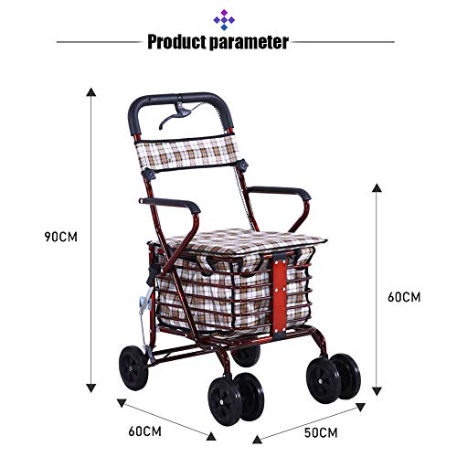 Rollators Walkers Lightweight Iron Pipe Folding Four Wheel Rollator Walker Height Adjustable with Padded Seat Carry Basket and Locakble Brakes Bearing Weight: 100kg/220lbs