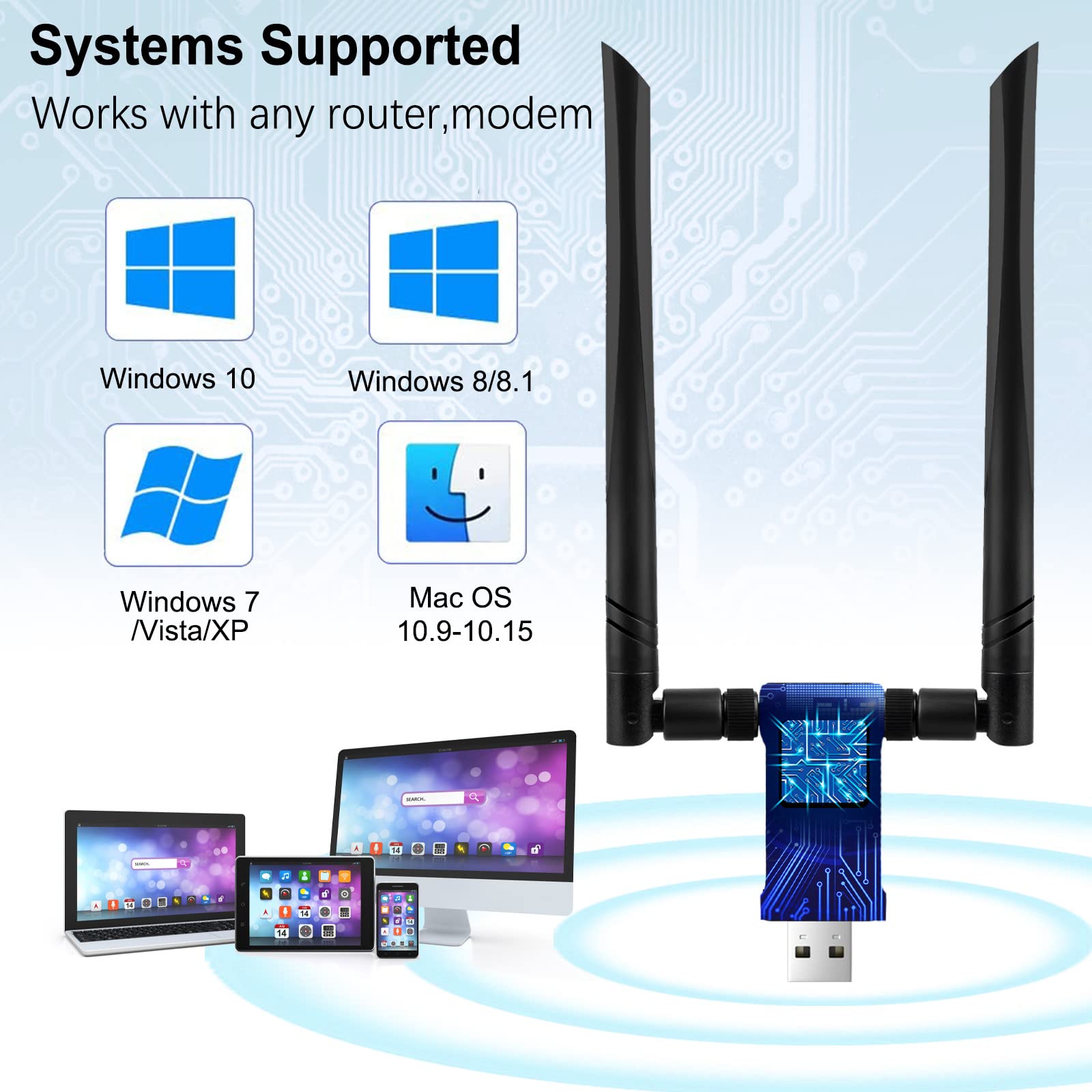 NETVIP USB WiFi Adapter for PC, 1200Mbps Wireless Network Adapter with 2 * 5dBi High Gain Antennas and USB 3.0 Cradle, Dual Band 2.4GHz 5GHz WiFi Dongle for Windows 11/10/7/8/8.1/XP/Mac OS 10.9-10.15