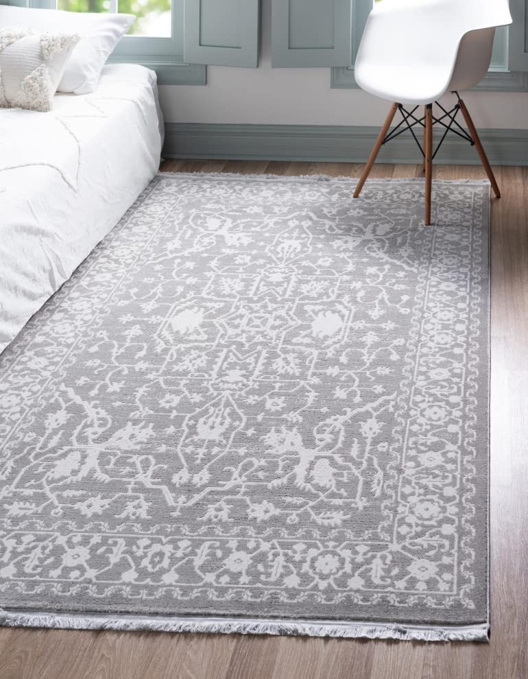 Unique Loom Traditional Classic Intricate Design with Distressed Vintage Detail, Area Rug, 5 ft x 8 ft, Gray/Ivory