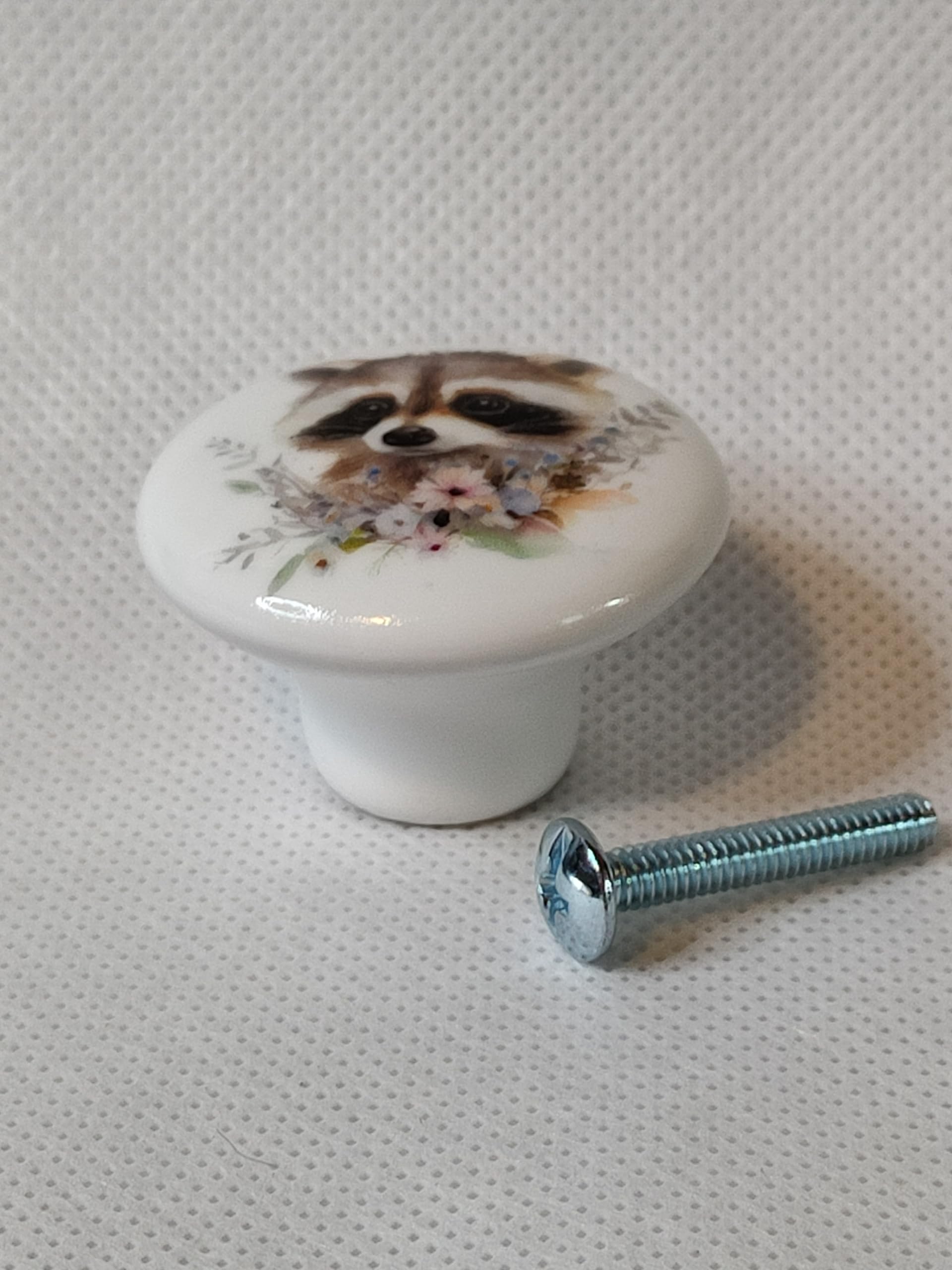 Watercolor Spring Baby Animals by DC DECORATIVE Ceramic Dresser Drawer PULLS Cabinet Cupboard KNOBS (0017 Raccoon)