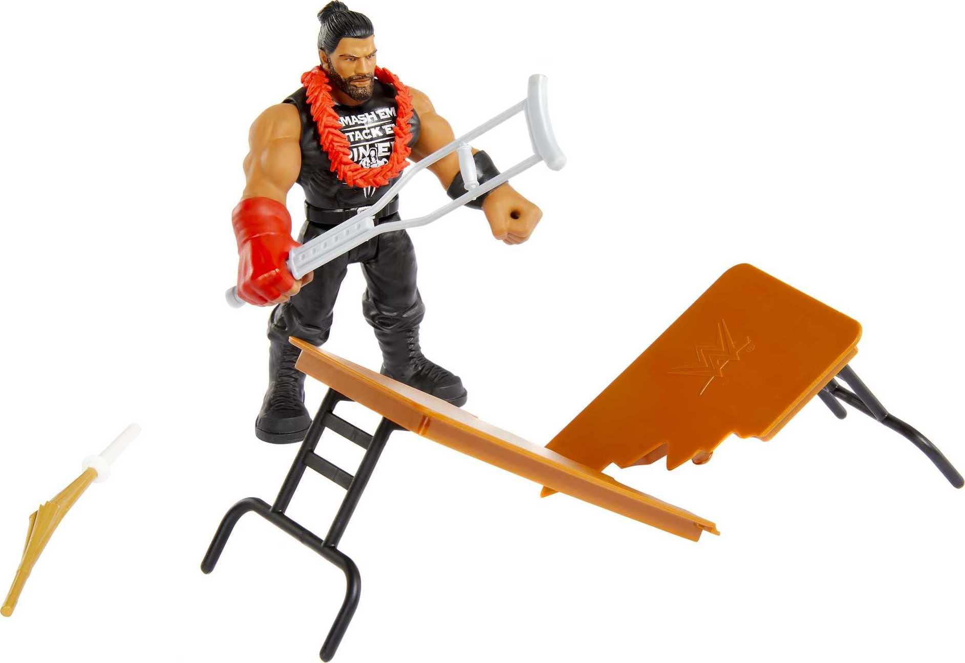 Mattel WWE Roman Reigns Bend 'n Bash Stretching Action Figure with Accessories, 5.5-inch