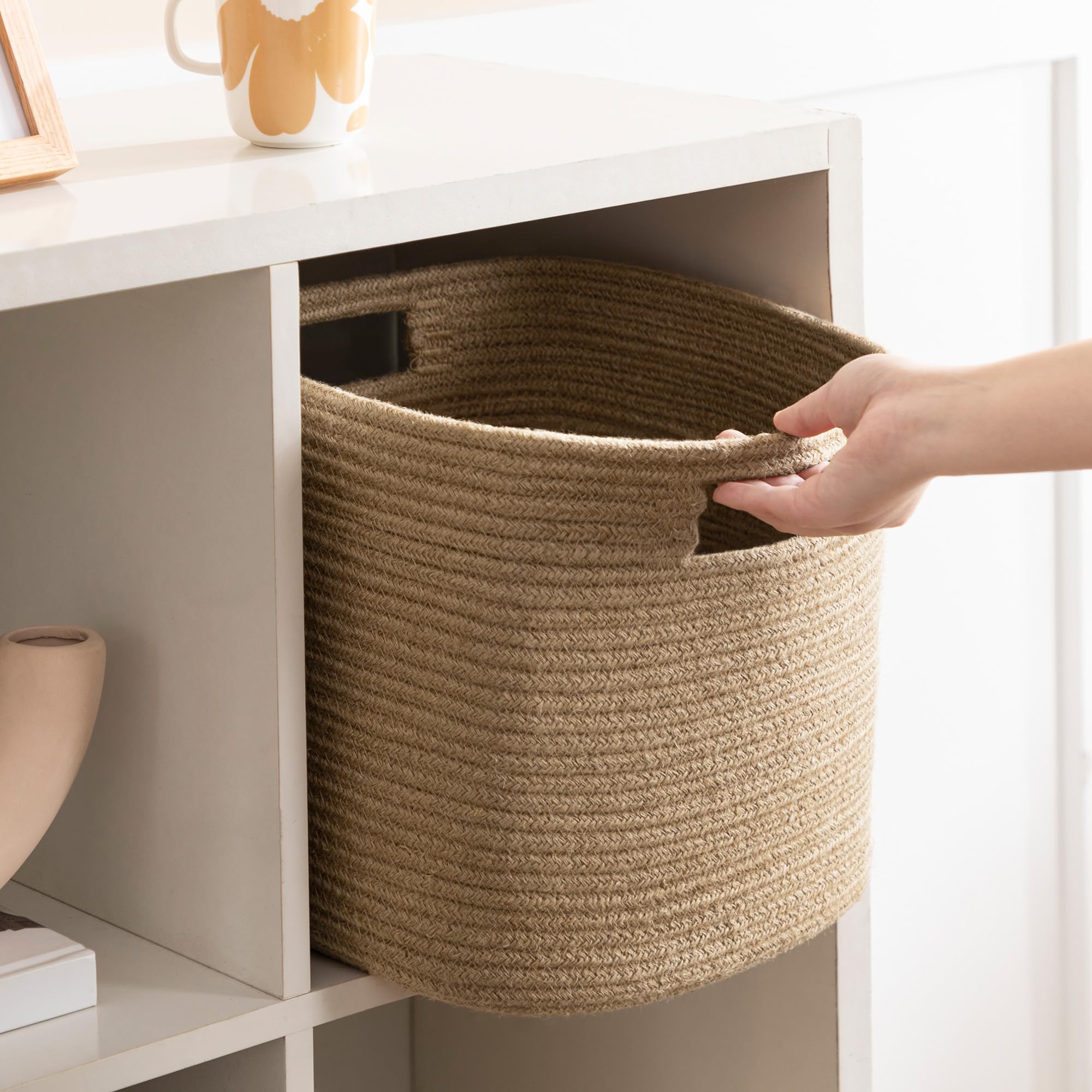 UBBCARE Set of 4 Storage Basket-13 X 13 X 13 in, Basket for Shelves, Cube Storage Bins with Handles, Woven Storage Basket for Organizing, Jute