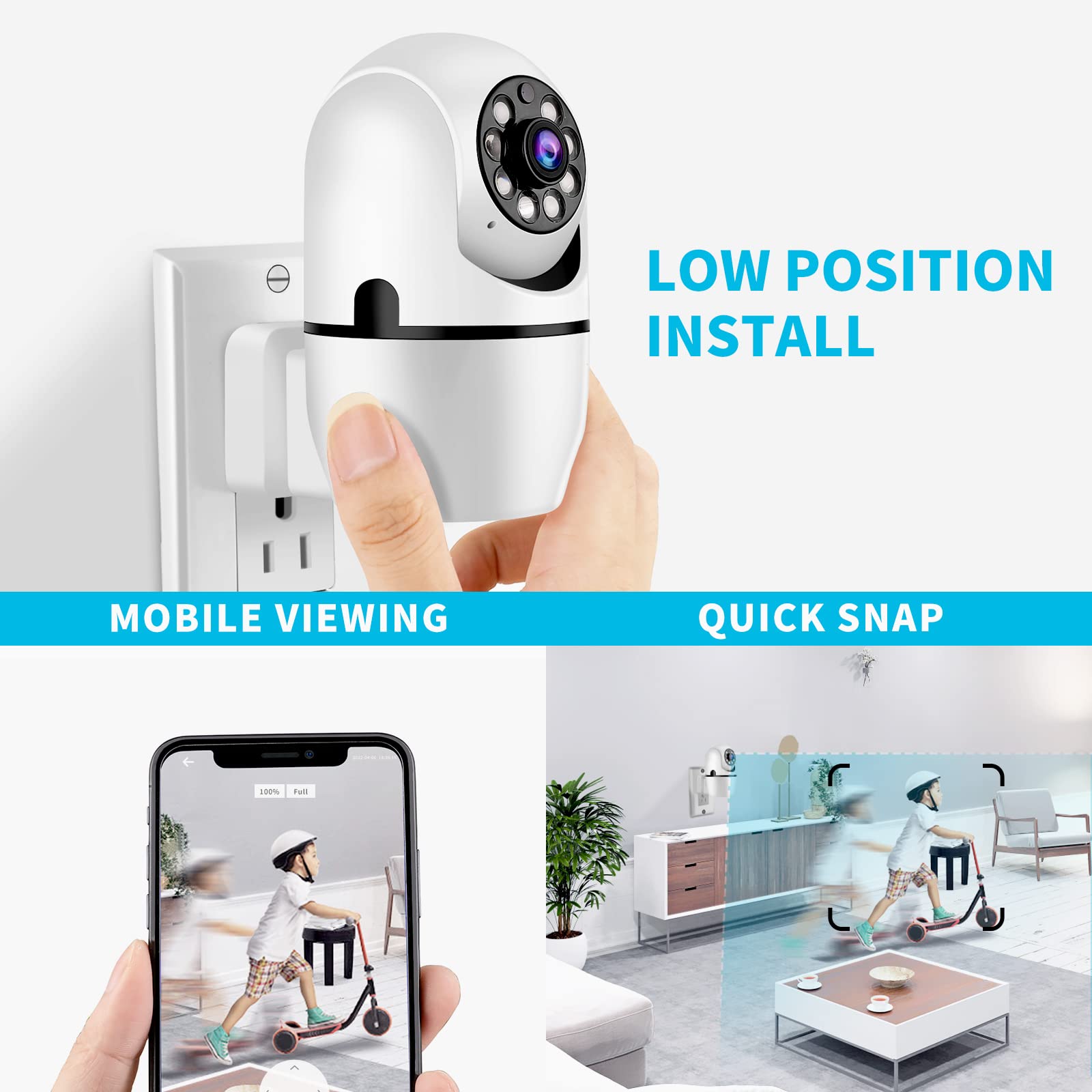 P Panoraxy Wireless Home Indoor Security Camera with Plug, 360° View 2.4G WiFi Baby Dog Camera, Motion Detection, Auto Tracking, Dual-Way Talk, HD 1080P Pan Tile Full Color Night Vision