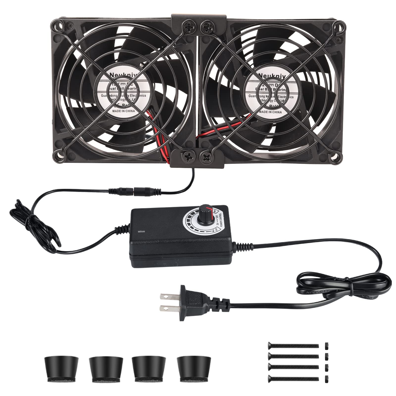 Neukniy Big Airflow 2X 80mm Fan 110V 240V AC Powerful Computer Fan with AC Plug, Variable Speed Fan for Mining Machine Cabinet Chassis Server Workstation Cooling