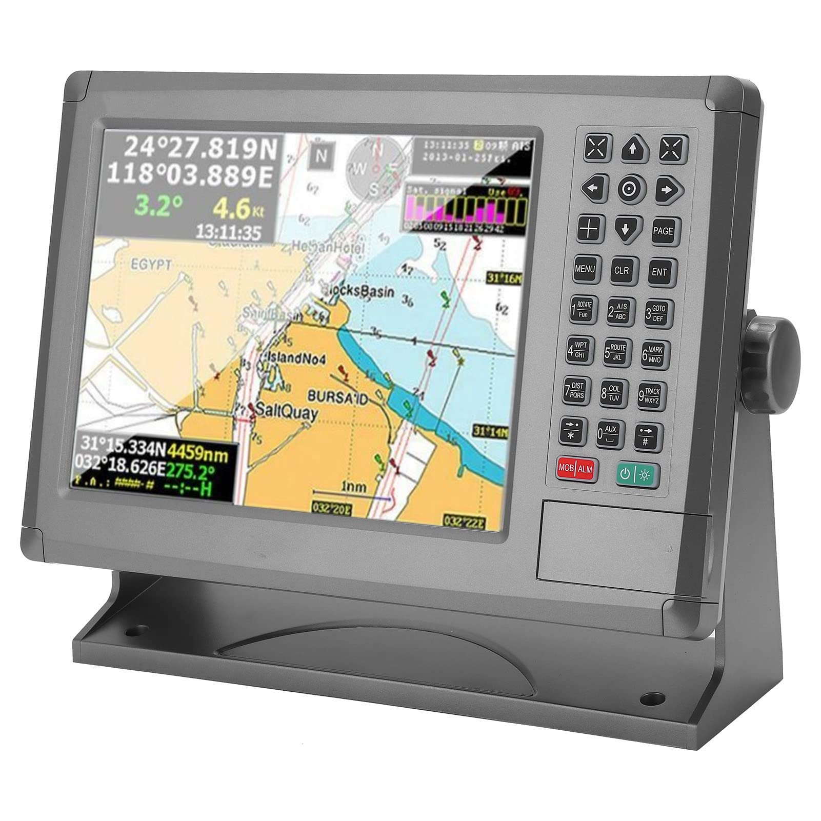 Marine Navigator,10.4in Marine Navigator Color LCD Display Voice Broadcast Alarm Built?in Global Charts for Boat DC12V?36V