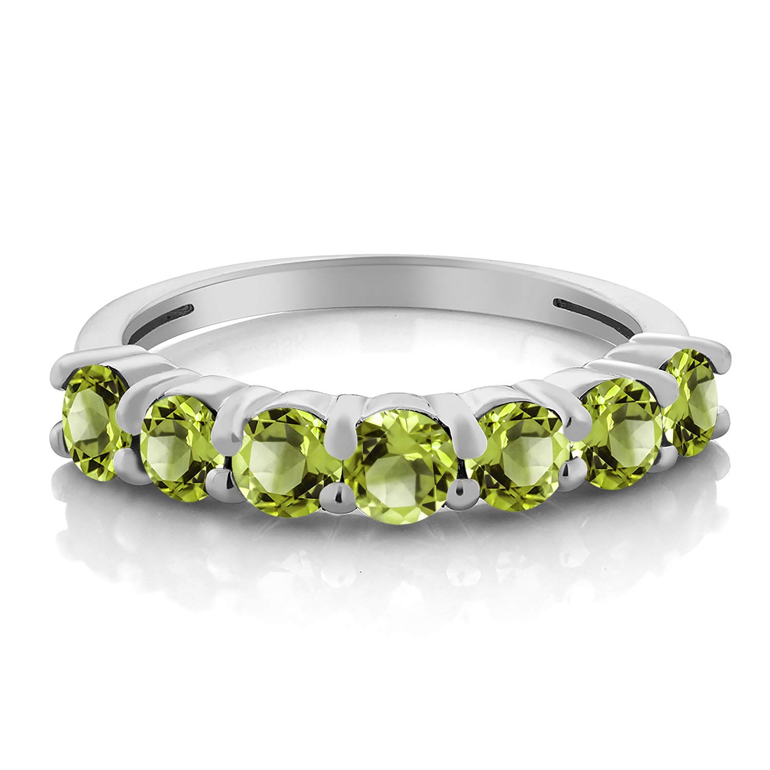 Gem Stone King 925 Sterling Silver Green Peridot Women Anniversary Ring (1.26 Cttw, Round Gemstone Birthstone, Available in size 5, 6, 7, 8, 9)