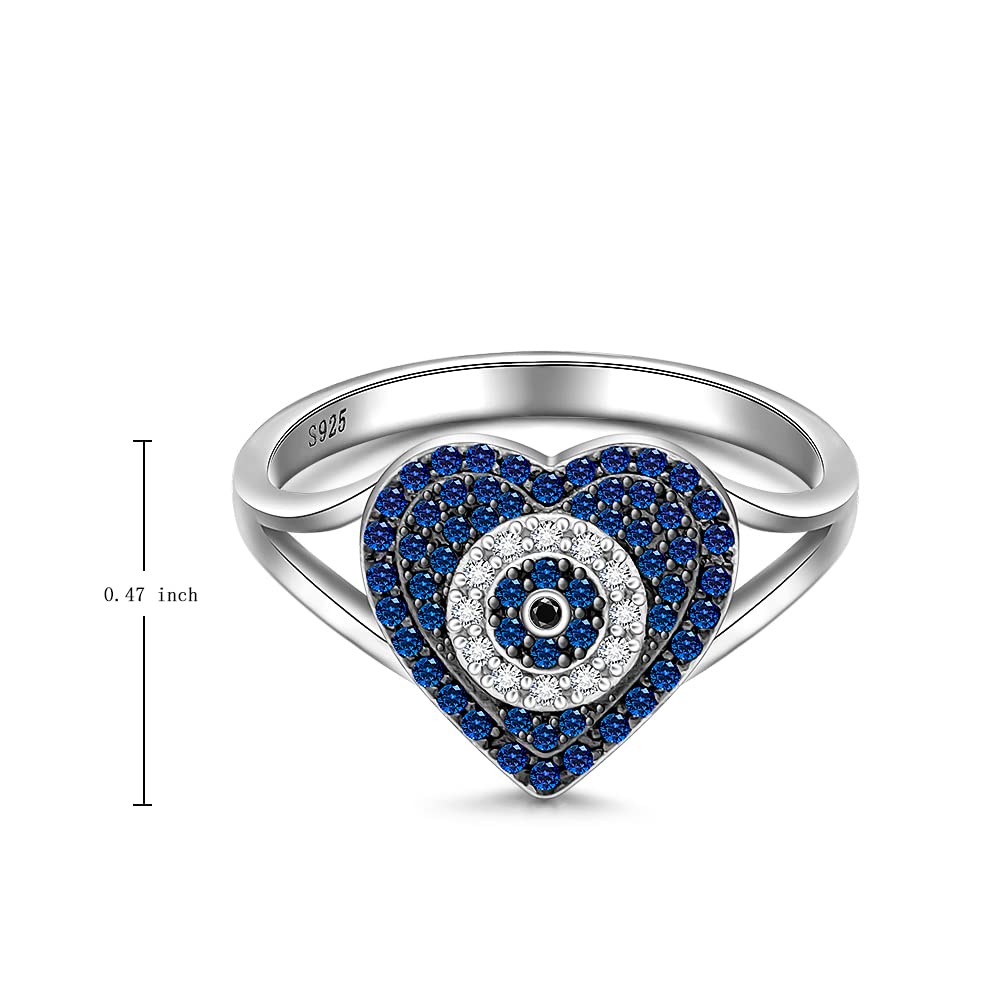 LOVGIFSET Evil Eye Ring Sterling Silver Turkish Evil Eye Rings for Women Blue Eyes Sapphire Protection Mal De Ojo Nazar Jewelry Size 7