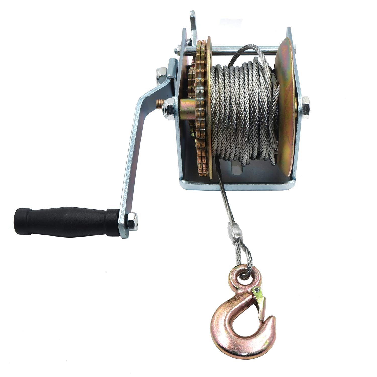 HTTMT- 2000Lbs Dual Gear Hand Winch Towing Boat Trailer w/ 33FT Steel Cable Hand Crank [P/N:ET-TOOL003-BY20 w/Cable-RAW]