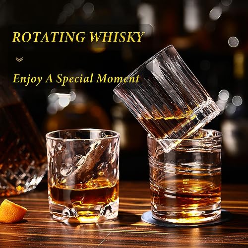 Whiskey Glasses, Spinning Bourbon Glass Set 4, Rocks Scotch Whisky Cognac Rum Cocktail Tasting Old Fashioned Glass, Personalized Men Ideas Unique Gifts, 4 Style 250 ml