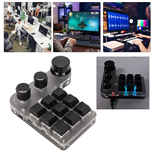 Qinlorgo Mini Custom Keyboard, 1200mAh 3 Knobs Mini Gaming Keyboard 9 Game Keys (Black)