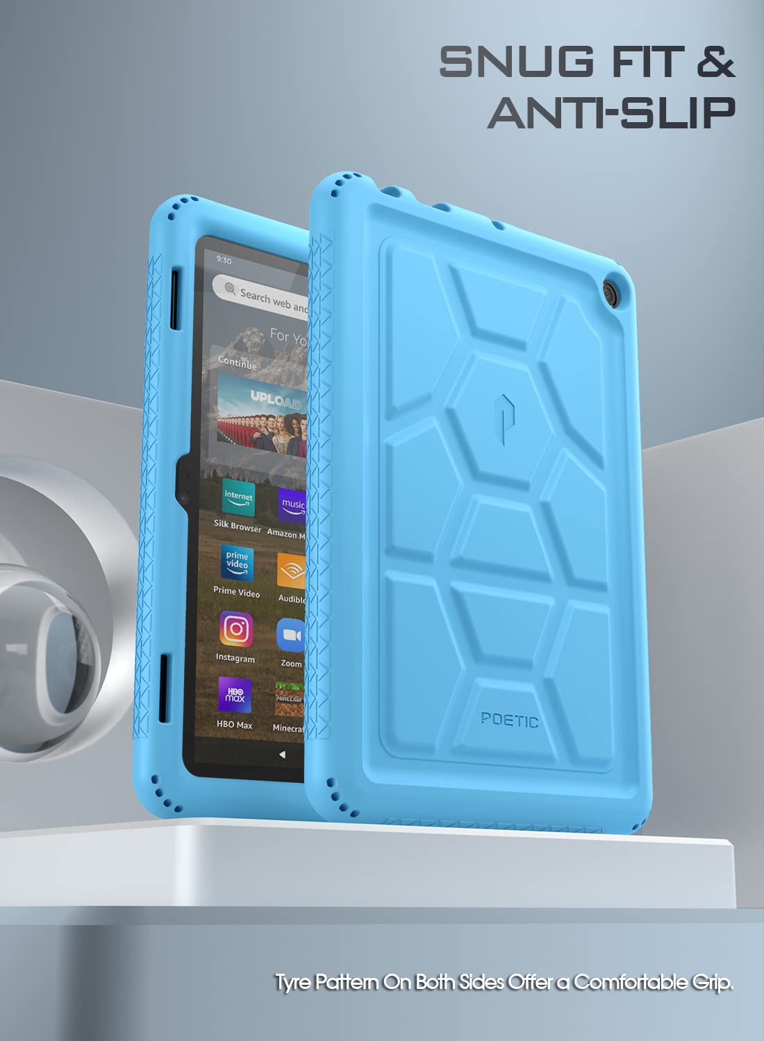 Poetic TurtleSkin Case Designed for All-New Amazon Fire HD 8 / Fire HD 8 Plus (2022)- Heavy Duty Silicone case and Sound-Amplification Feature Cover - Black