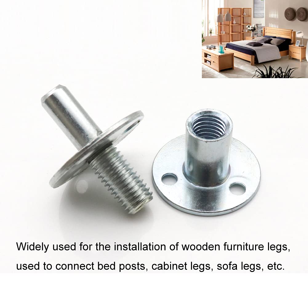 lasenersm 2 Pieces Cold Rolled Steel M12 Bed Post Connector Bed Column Bedpost Connector Screw-in T-Nut Bedpost Connector Screw Butt Nut for Furniture Hardware Fittings