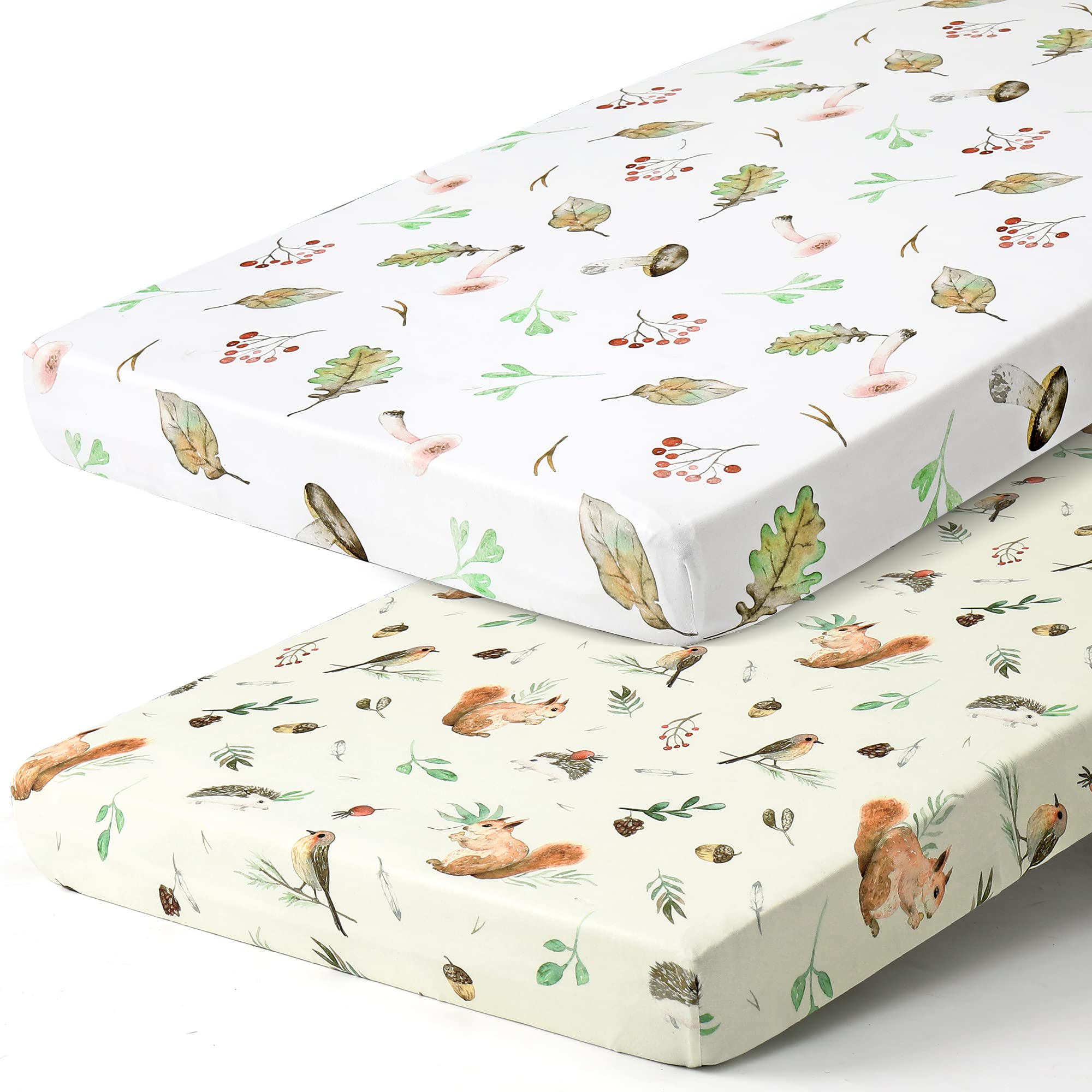 Pack n Play Stretchy Fitted Playard Sheet Set BROLEX 2 Pack Portable Mini Crib Sheets,Convertible Playard Mattress Cover,Ultra Soft Material,Squirrel Mushroom