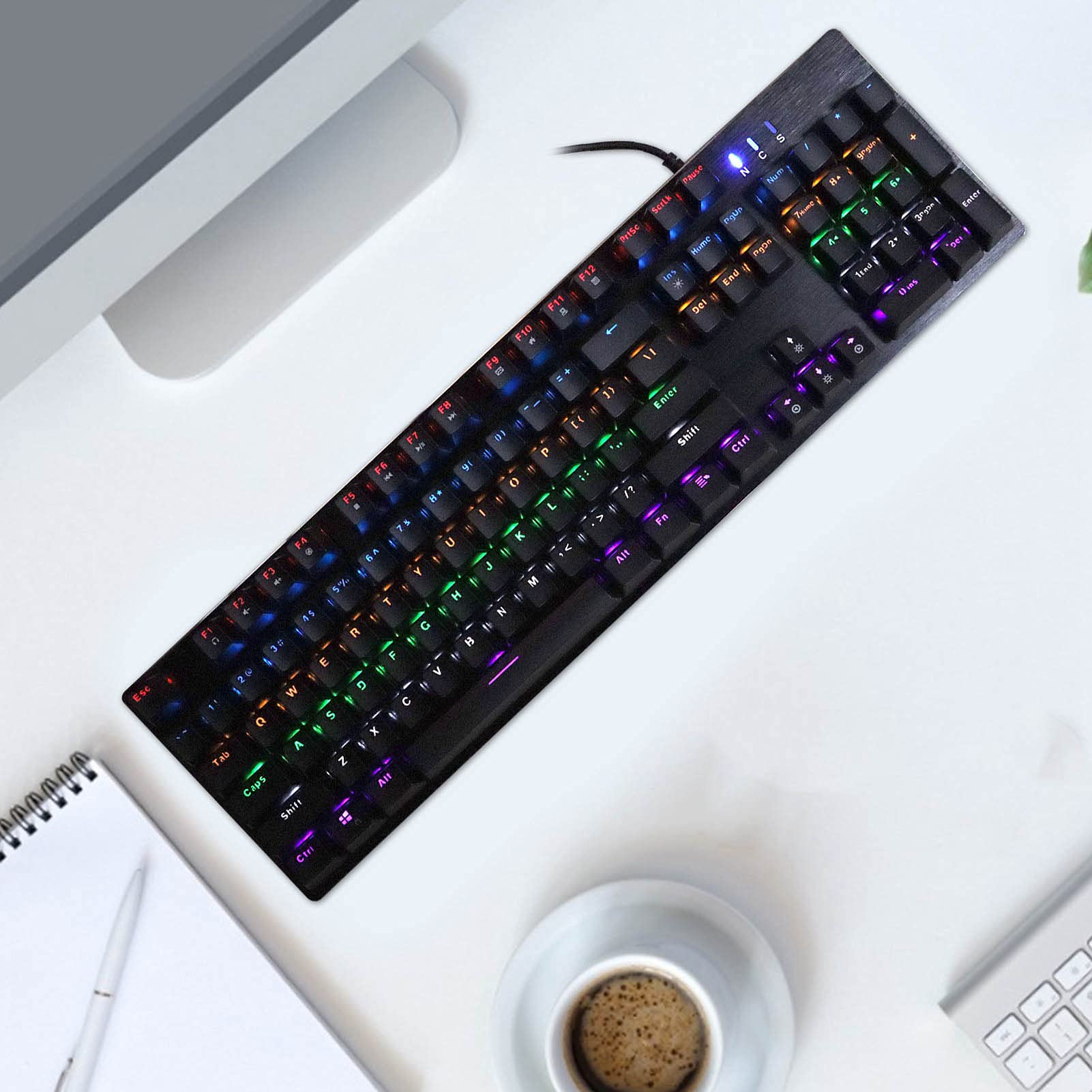 Pomya YYOYY 104 Keys Mechanical Gaming Keyboard, Durable WearResistant Ergonomic Design Wired Keyboard Computer Accessory Suitable for Win XP 7 8 10 System