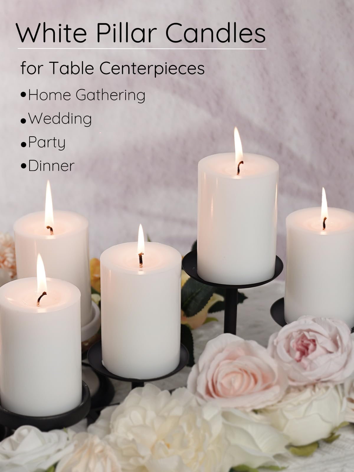 White Pillar Candles Set of 6,Unscented Pillar Candles Bulk-2.8x4in,420 Hours Long Burning Smokeless Pillar Dinner Candles,Dripless Large Round Candle for Wedding, Home Dinner, Parties, Spas