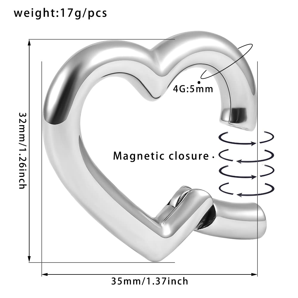 Maxbott 2PCS 5mm 4G Cute Heart Ear Weights Stainless Steel Hypoallergenic Ear Plugs Tunnels Stretcher Piercing Body Jewelry (4G(5mm), Grid Black)