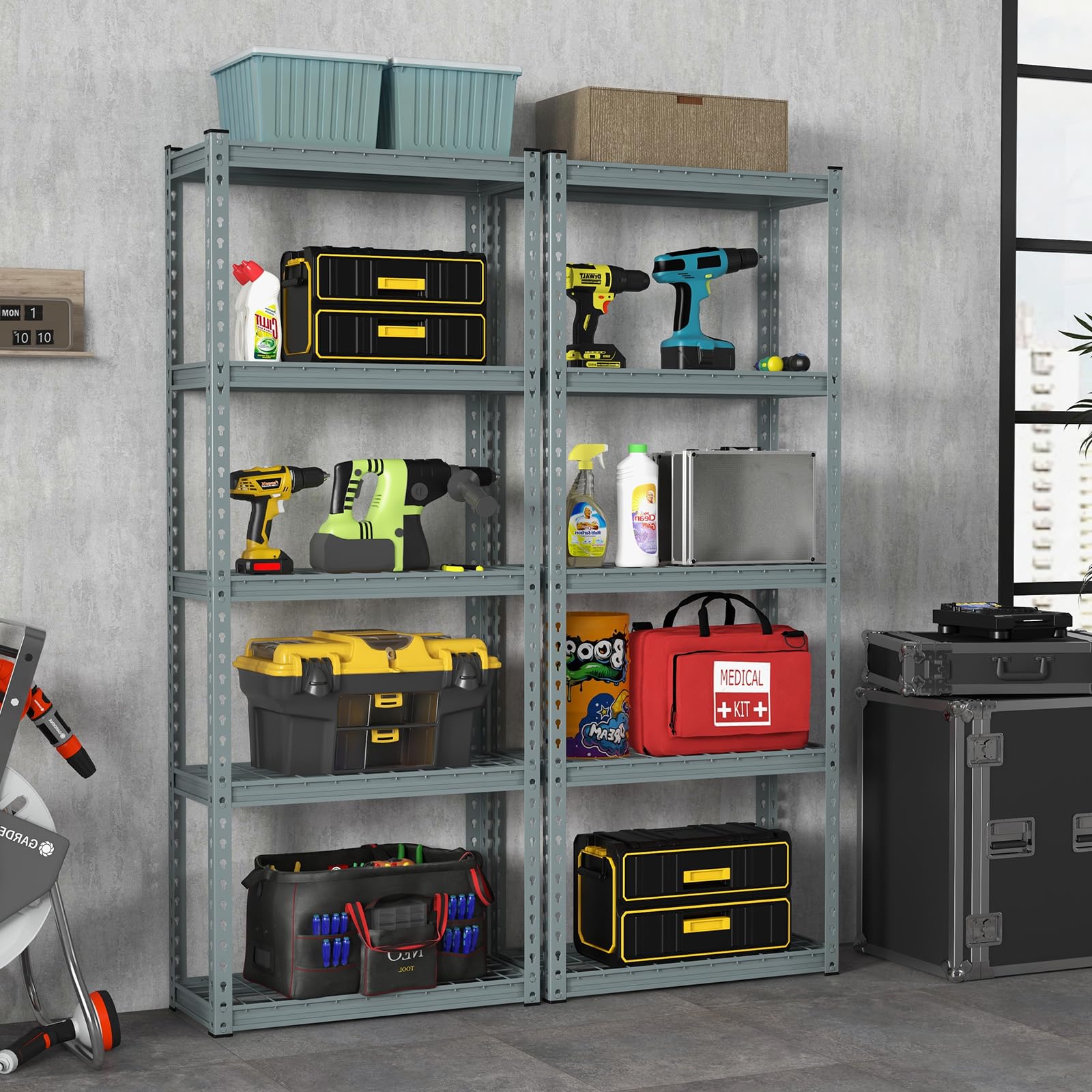 Tangkula 5-Tier Garage Storage Shelves, Heavy Duty Metal Storage Shelving Unit, Adjustable Utility Storage Rack Organizer for Warehouse Kitchen Pantry Basement, 27.5" L x 12" W x 66" H (1, Gray)