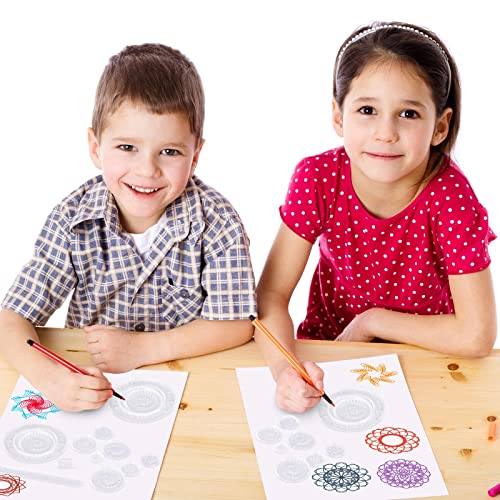 Spiral Art Clear Gear Geometric Ruler 28 Pcs Spiral Circle Template for Drawing Plastic Template Ruler Drawing Toys Spiral Curve Stencils with Pens Paper for Drawing DIY Art Crafts Sketch Creation