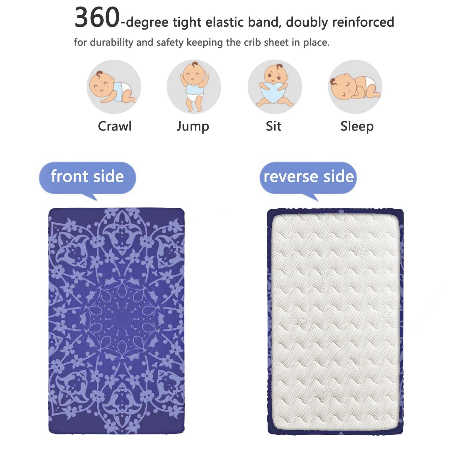 Purple Mandala Themed Fitted Crib Sheet,Standard Crib Mattress Fitted Sheet Ultra Soft Material-Baby Crib Sheets for Girl or Boy,28β x52β,Lavender Blue Indigo