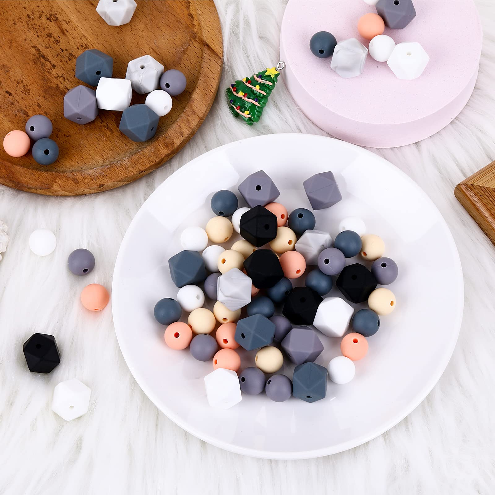 Lusofie 75Pcs Silicone Beads Kit Silicone Loose Beads Colorful Silicone Beads for Jewelry Making Necklace Bracelet Craft DIY