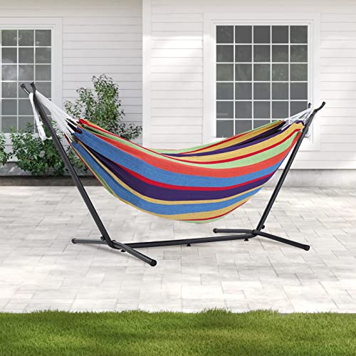 OUTDOOR WIND 550lbs Capacity Double Hammock Adjustable Hammock Bed with 10ft Heavy Duty Steel Stand Includes Portable Carrying Case, Easy Set up