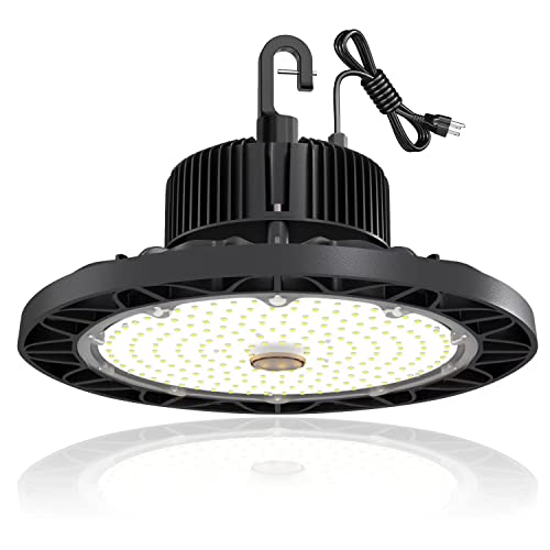 TUHPIBK Super Bright UFO LED High Bay Light 100W, 15000LM High Bay LED Lighting, 5000K Commercial Lights, UL US Plug 5' Cable, Alternative to 400W MH/HPS for Warehouse Shop Garage Barn Factory, IP65