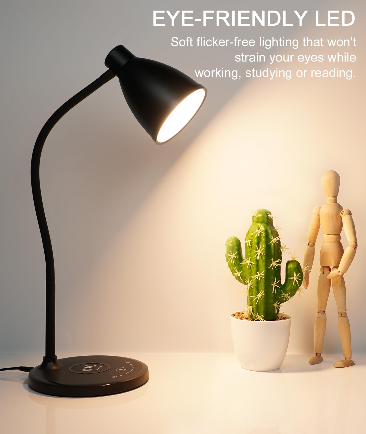Libreath Desk Lamp with USB Charging Port Table Lamp Wireless Charger Dimmable Dorm Lamp 5 Colors 7 Brightness Levels Touch Bedside Table Lamps Gooseneck Reading Light for Home Office