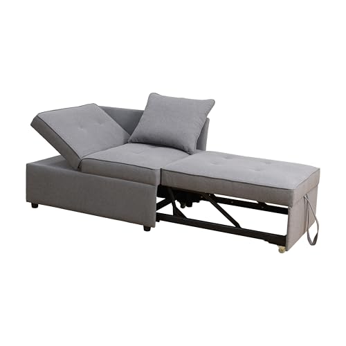UOCFYK Sleeper Sofa, 4-in-1 Convertible Ottoman Couch Bed, Modern Sackcloth Futon Sofa Bed with 2 Pillows Adjustable Backrest, Recliner Folding Loveseat for Living Room, Apartment Dorm, Office,Grey