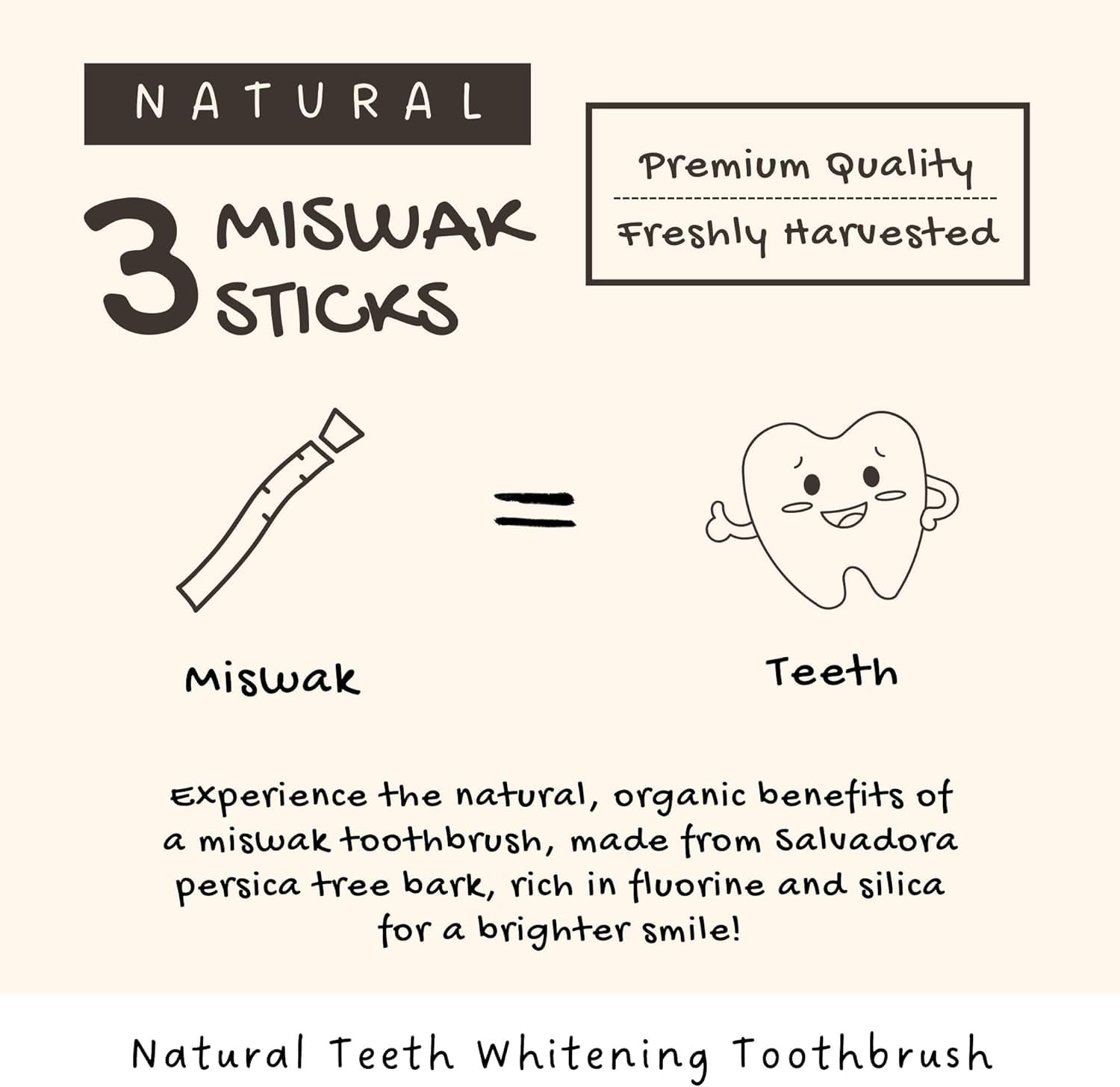 Miswak Sticks for Teeth, Natural Toothbrush, No Toothpaste Needed, Miswak Toothbrush Stick also known as Siwak Chew Sticks for Humans, Meswak, مسواك