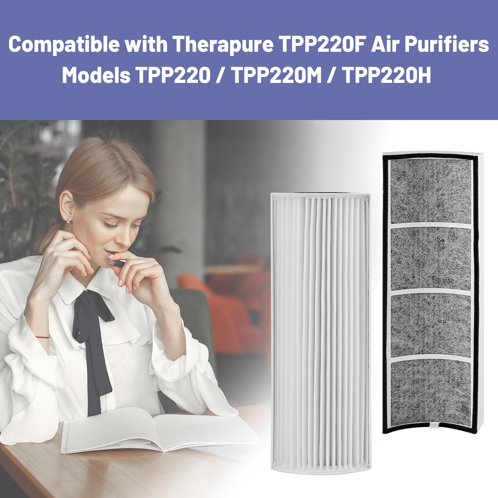 Popurure TPP220F Replacement Filter Compatible with Therapure TPP220F Air Purifier, also fit Models TPP220M TPP220H and TPP220, with 2 True HEPA (H13)Filter