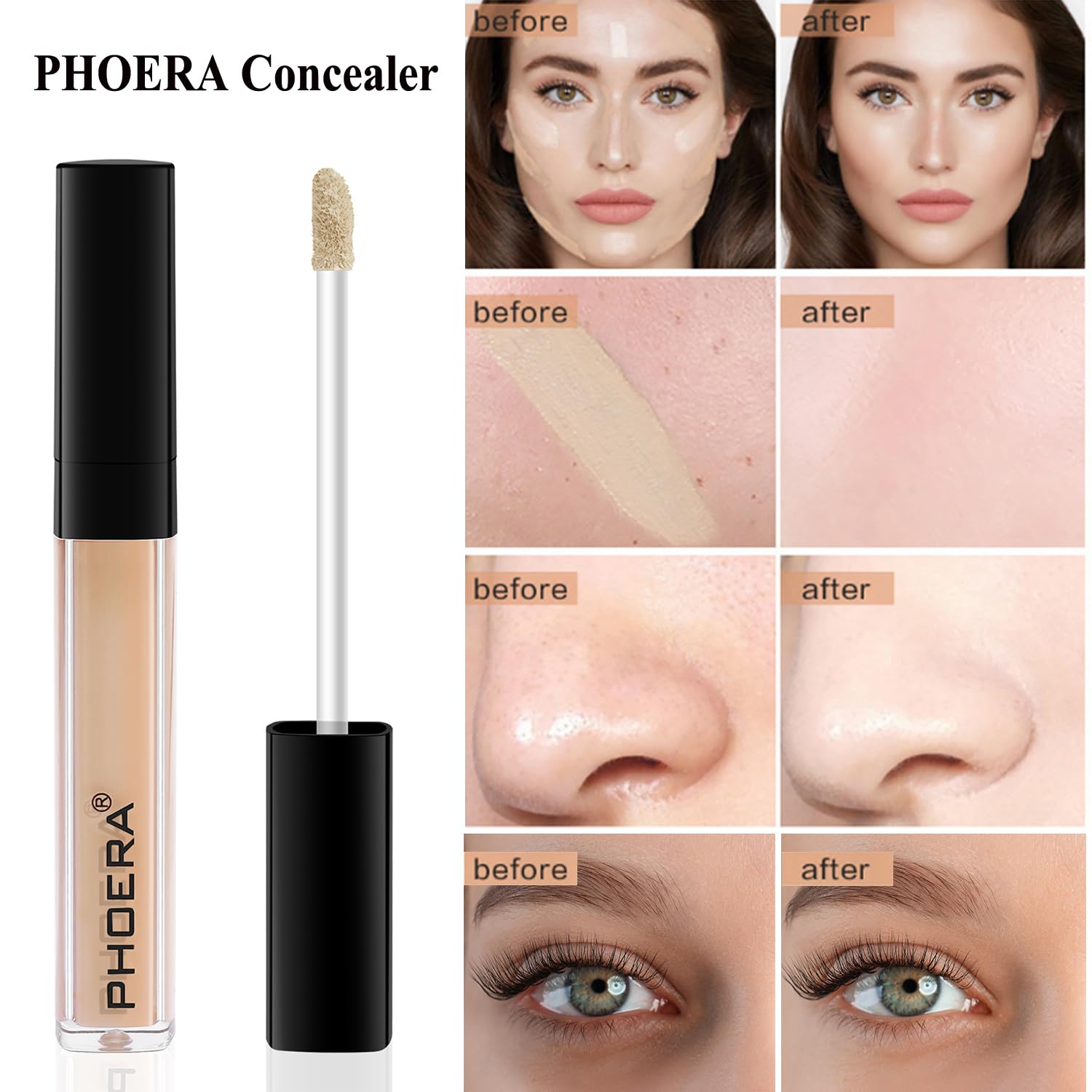 PHOERA Foundation,PHOERA 9D Mascara,PHOERA Makeup Foundation Full Coverage,PHOERA Primer, PHOERA Powder, PHOERA Concealer, Kabuki Brushes Foundation (102 Nude)
