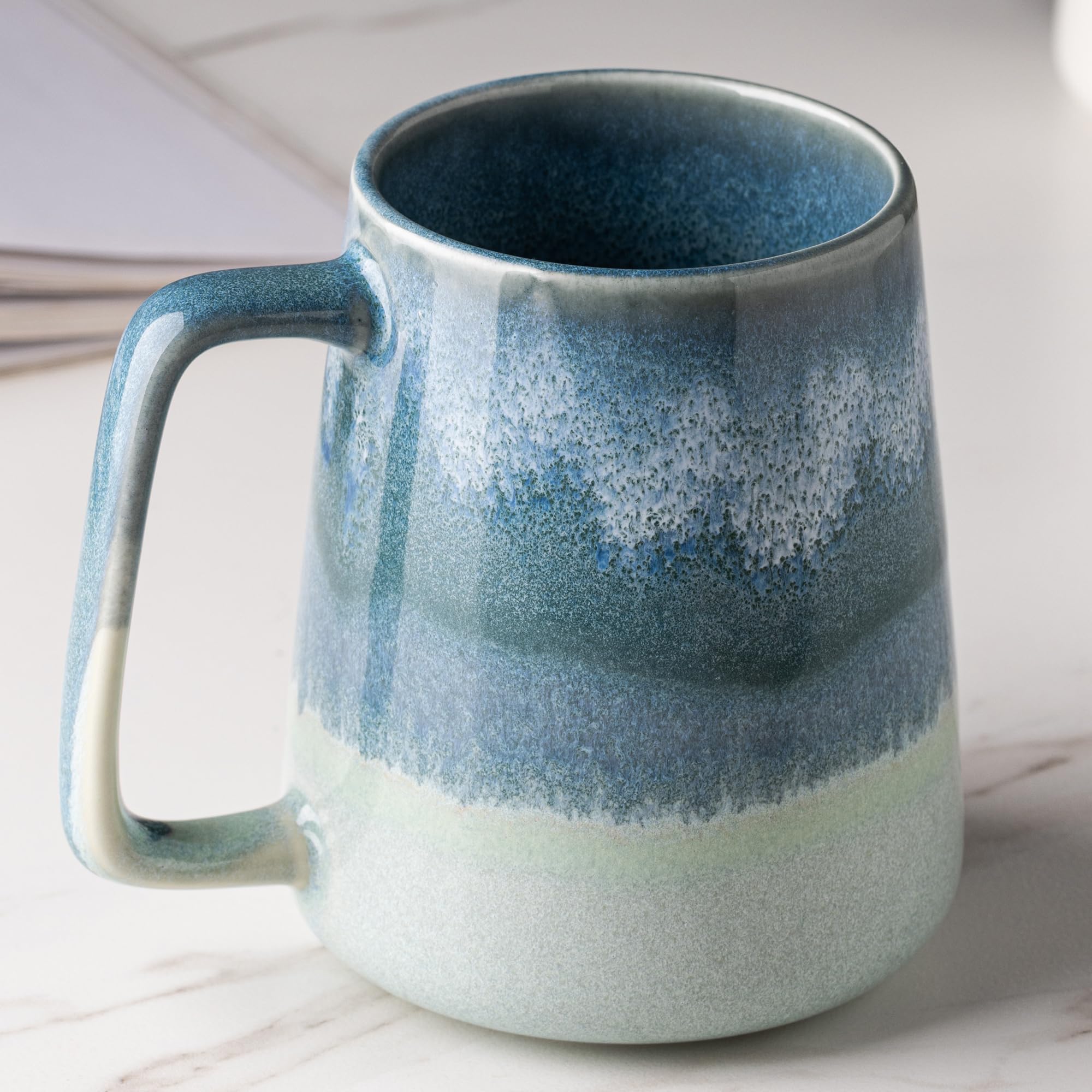 TaoTaojarvie Ceramic Coffee mugs, 24 oz, Extra Large Mugs, Big Tea and Coffee Cups, Large Handle, Pottery Mugs, Transmutation Glaze,Wide Bottom Coffee Mug, Microwave and Diahwasher Safe. (Light Green)