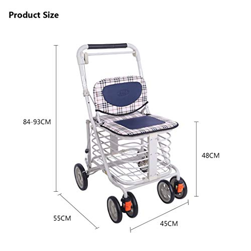 Shopping Rollator Seniors Walker Walking Frame Aid Lightweight Mobility Trolley Stroller Scooter Foldable with Seat and Bag 4 Wheels for Eldly, Can Bear Weight 120kg(265lbs)