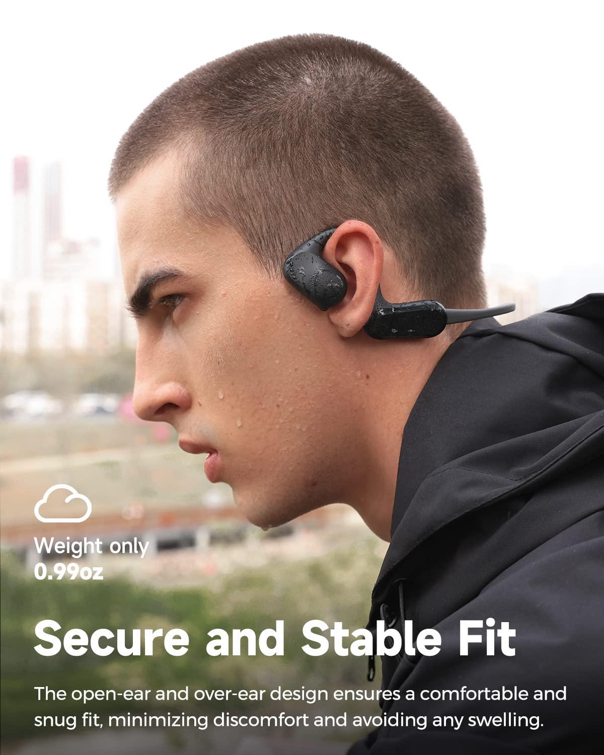 SoundPEATS Air Conduction Headphones, RunFree Lite Open-Ear Sports Bluetooth V5.3 Headphones with Bass Boost and 17 Hours, Sweatproof Ultralight Headset for Running, Workouts, USB-C