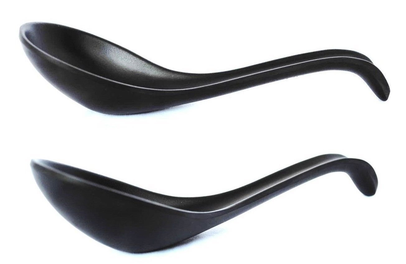 Lucky Star Melamine Japanese Ramen Vietnam Pho Noodle Soup Serving Spoons Utensil, 6.5” Length, Black (48)